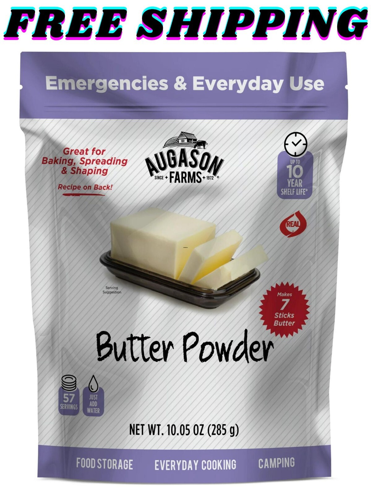 Augason Farms Dehydrated Butter Powder Resealable Pouch Food Storage 10 ...