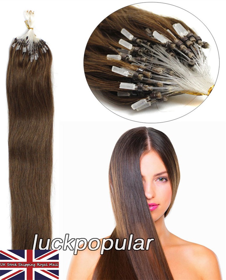 Pre-Looped Fish Line Micro Ring Beads Link Hair Extensions Real Remy ...