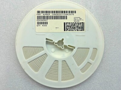 (4,000 PIECE REEL) C0603C221F5GAC, KEMET, CAP CER 220PF 50V C0G/NP0 ...