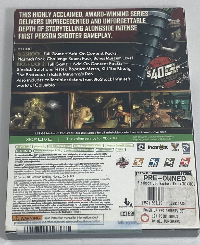 BioShock - Ultimate Rapture Edition (Microsoft Xbox 360, 2013, 4 Discs ...