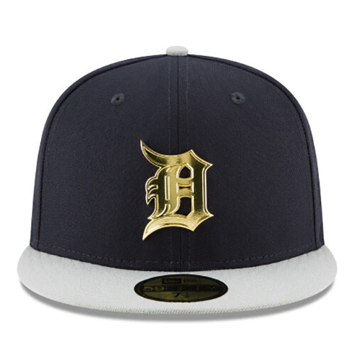 New Era Detroit Tigers Navy Fitted Hat MLB Metallic Gold Official Team ...