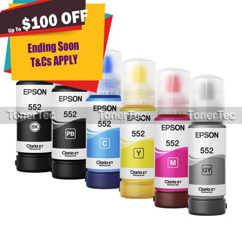 EPSON Genuine T552 SET6 C/M/Y/K/GY/PB Ink Bottles for ecotank ET-8500 ...