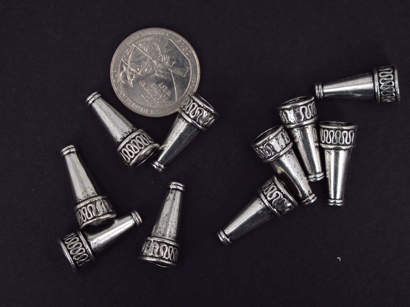 Antique Silver Cone Bead Caps. Cone caps. Cap Findings. Set of SIX caps | eBay