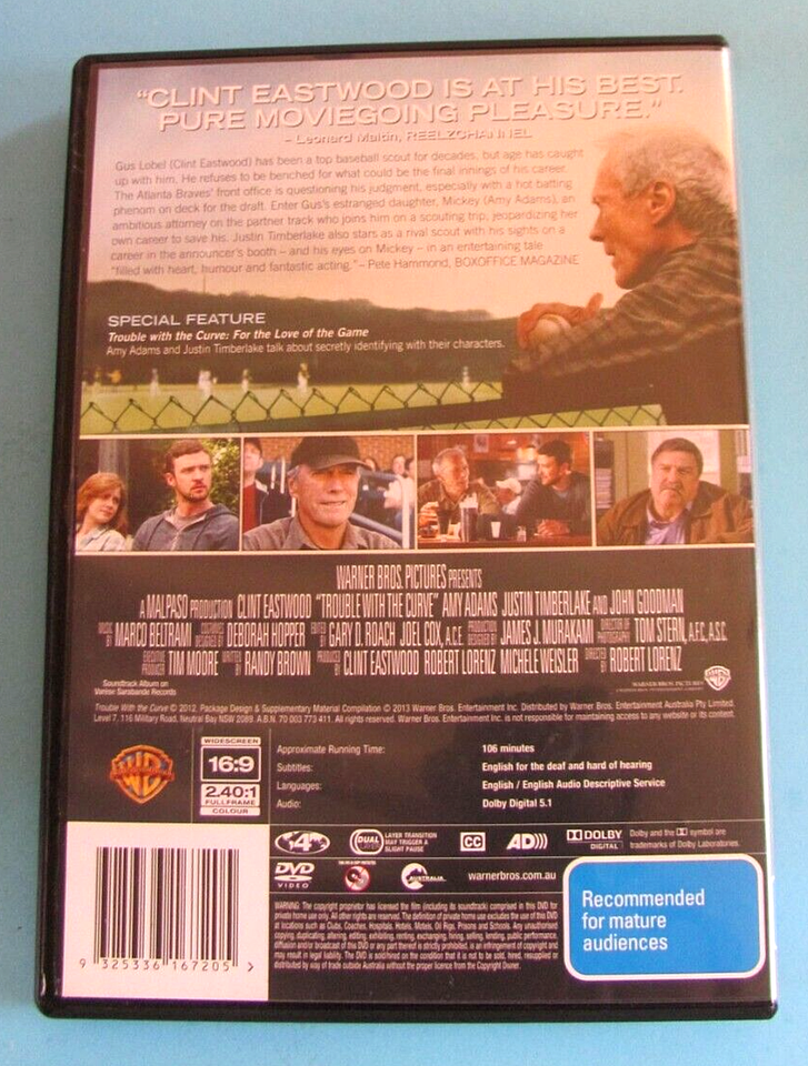 TROUBLE WITH THE CURVE DVD Clint Eastwood Justin Timberlake Region 4 ...