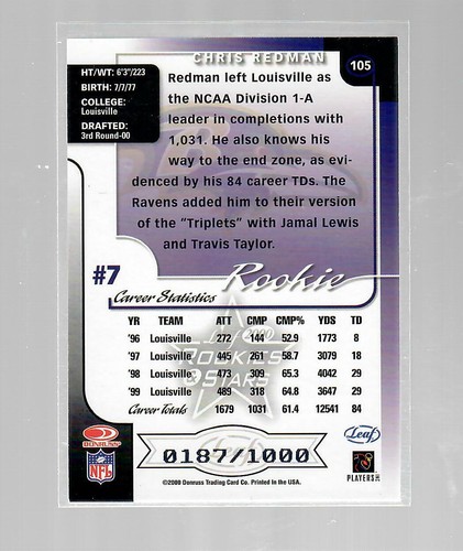 2000 Leaf Rookies & Stars - Autographs #105 Chris Redman /1000 (AU, RC ...