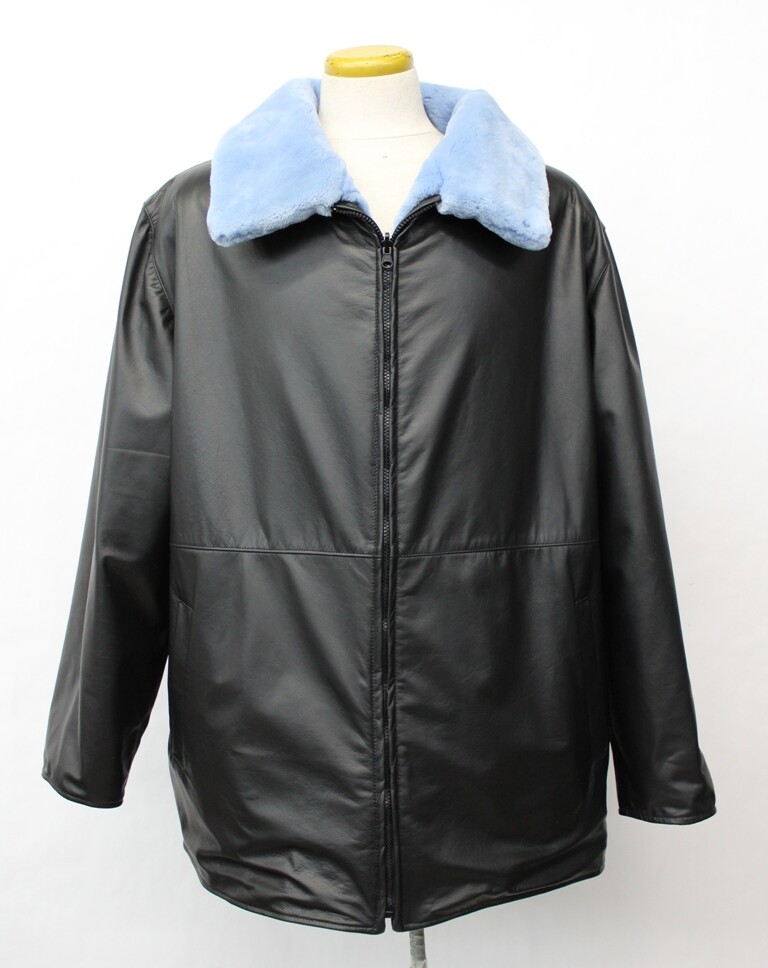 BRAND NEW BLUE SHEARED BEAVER FUR & LEATHER REVERSIBLE JACKET MEN MAN ...