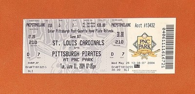 June 1, 2004 Albert Pujols 2nd Career “5 Hit Game” Pirates Full Ticket ...