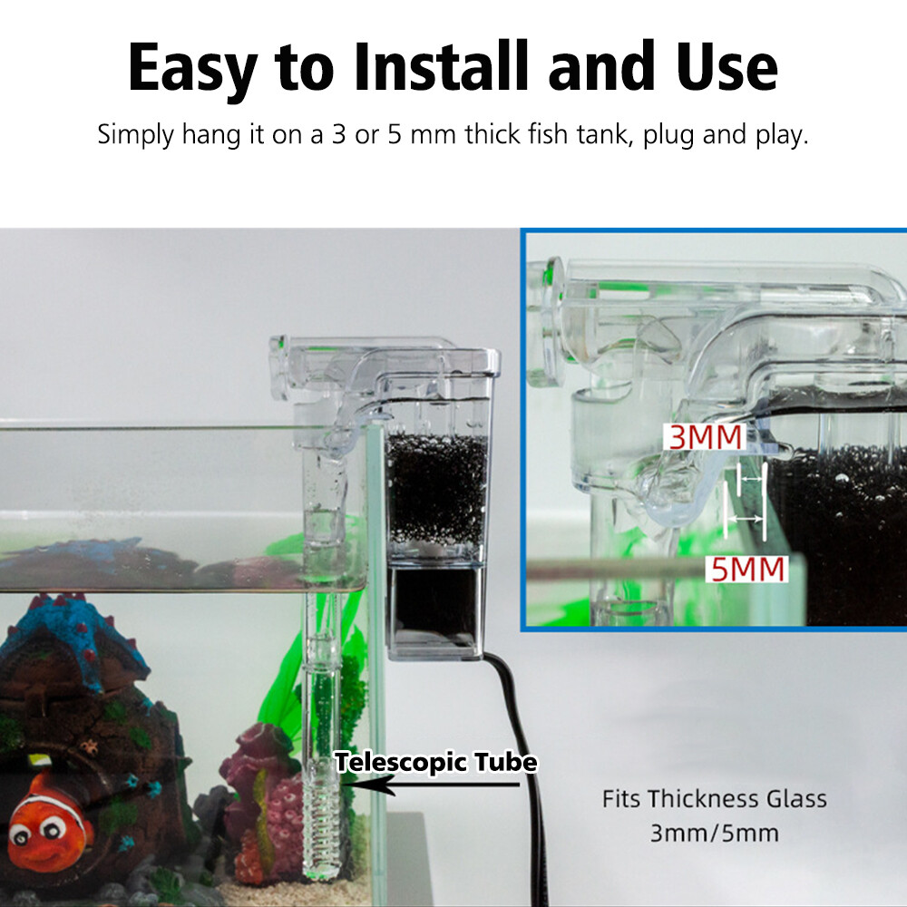 Aquarium Fish Tank Mini Waterfall Hang On External Oxygen Pump Water ...