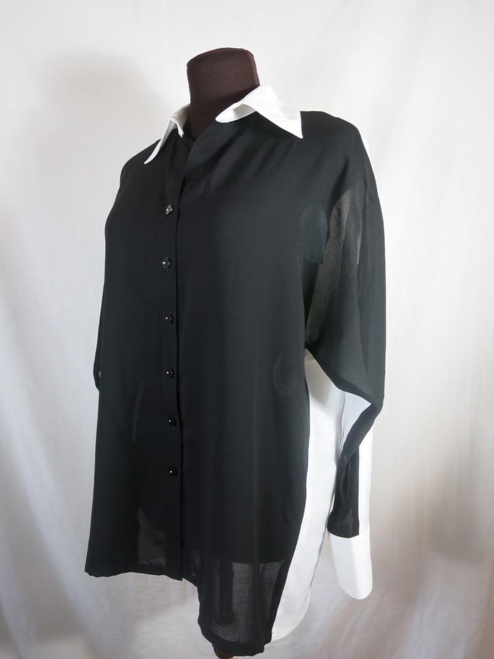 Bella Pelle Black Front White Collar Back Longsleeve Rhinestone Button ...