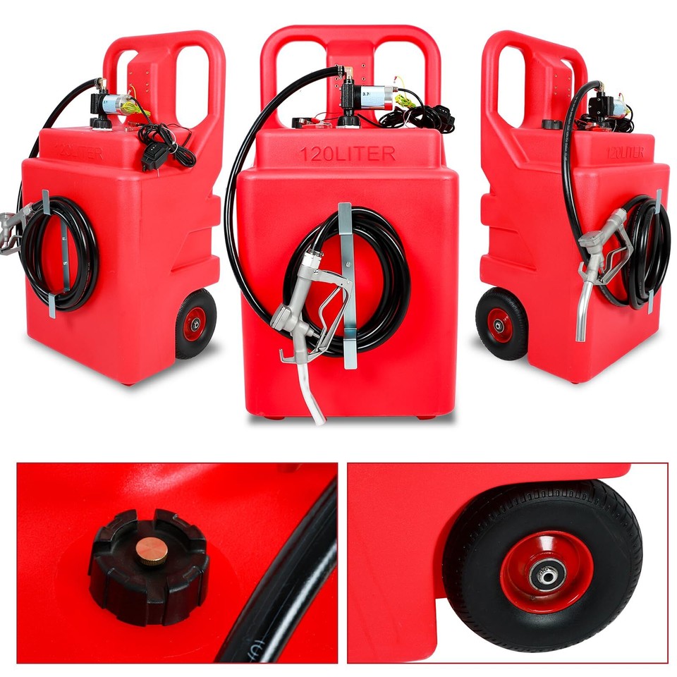 32 Gallon 3.7GPM Portable Fuel Tank Caddy w/ pump On-Wheels Manual ...