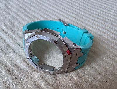 Casio G-Shock GA2100 Casioak Mod kit Baby Blue rubber strap W/ Silver ...