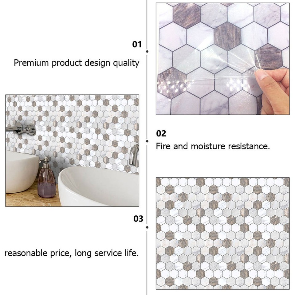 10 Pcs Tile Sticker Fake Tiles Marbling Decorative Wall Stickers | eBay ...