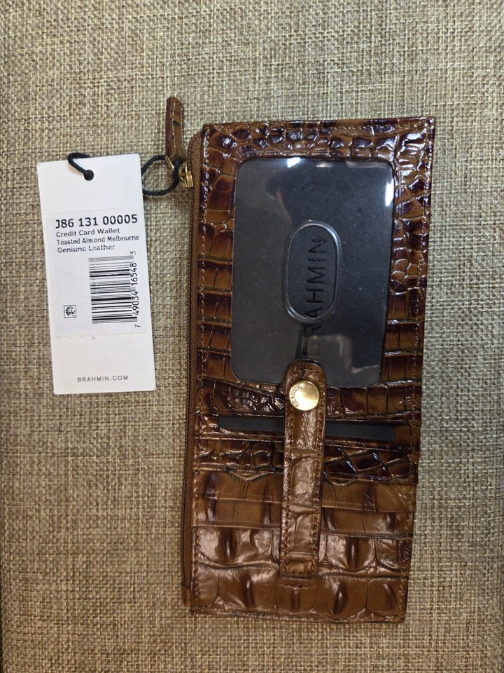 NWT Brahmin Toasted Almond Brown Credit Card Wallet | eBay
