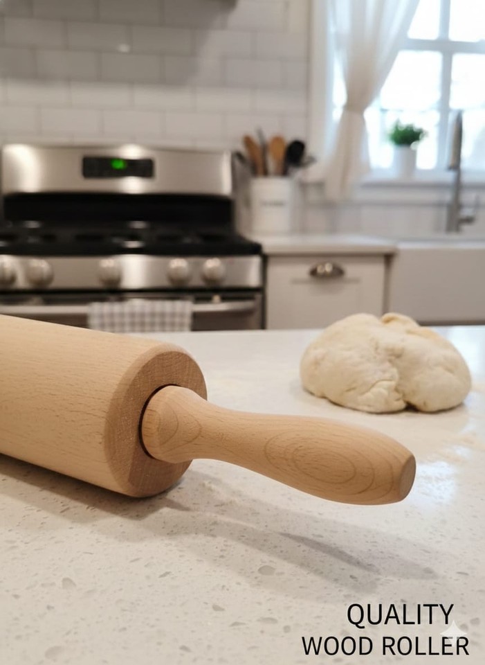 Professional Wooden Rolling Pin with 2 Handles – 42 cm (Chapatti ...