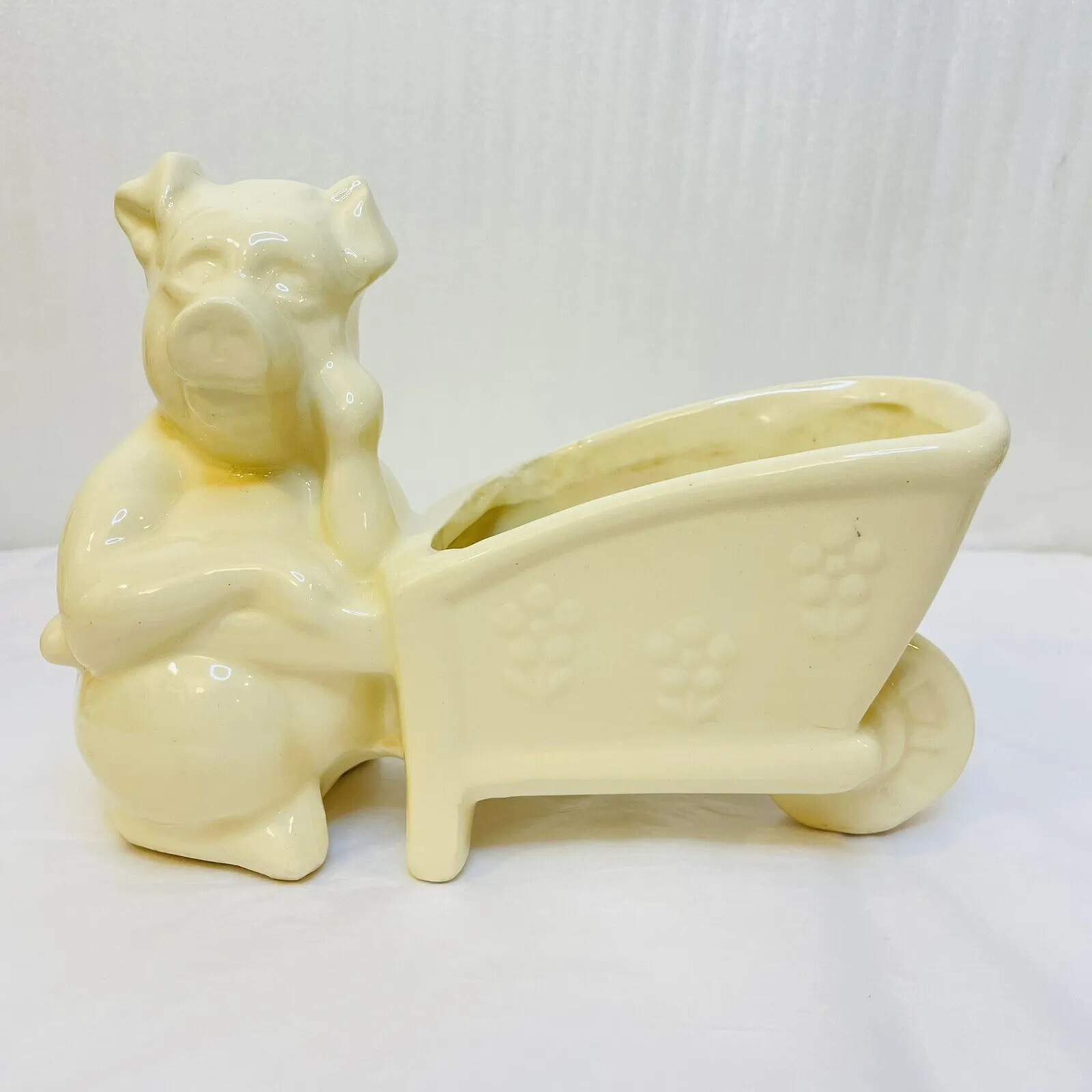 Vintage Shawnee Ivory Ceramic Pig and Wheelbarrow Planter Made in USA 7 ...