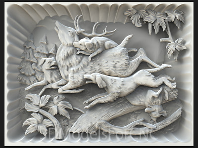 3D Model STL File for CNC Router Laser & 3D Printer Dogs Hunting a Deer ...