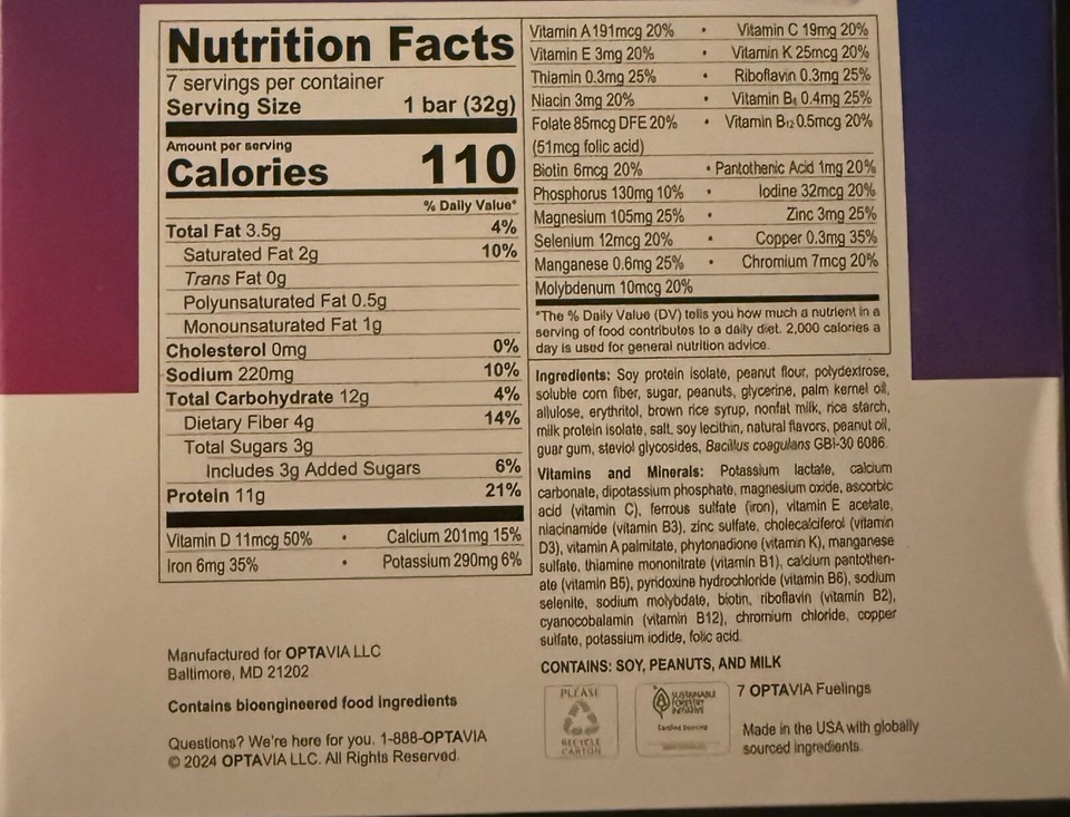 Creamy Double Peanutbutter Crisp Optavia 7 Bar 12/25 *BESTPRICEONEBAY ...