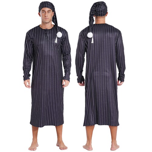 Mens Striped Sleepwear Long Sleeve Nightshirt Night Pajama Set with ...