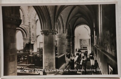 OLD POSTCARD WORKSOP PRIORY VIEW FROM THE SOUTH AISLE LOOKING EAST ...