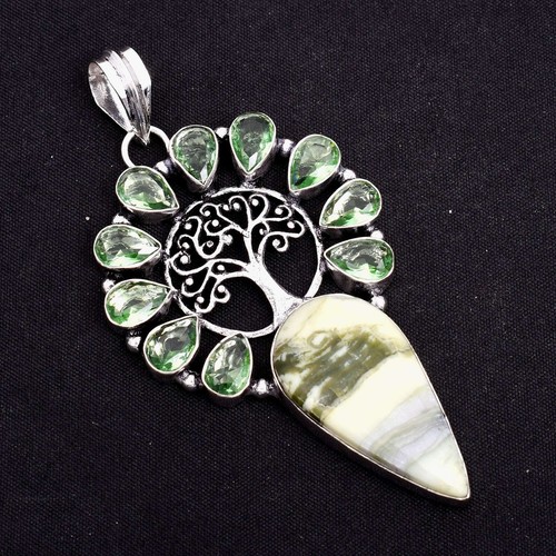 Larsonite Jasper Peridot Gemstone Handmade Tree Pendant Jewelry 3.32 ...