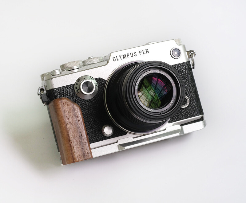 Wood Hand Grip Holder Handle Alloy Baseplate for Olympus Pen F PEN-F ...
