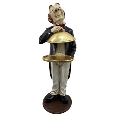 Waiter or Butler Statue with Gold Server Tray Two Foot | eBay