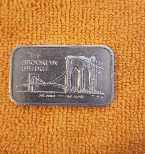 1oz Fine .999 Silver Bar 1973 BROOKLYN BRIDGE Colonial Mint stamped ...