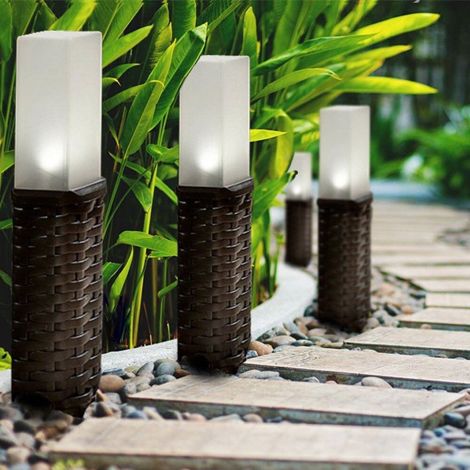 4PCS Solar Rattan LED Post Stake Lights Garden Patio Outdoor Driveway ...