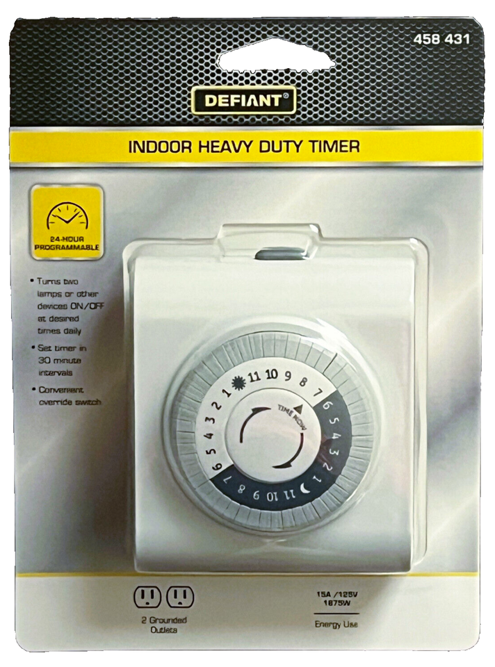 DEFIANT 15 Amp 24-Hour Plug-In Heavy-Duty Timer with 2-Grounded Outlets ...