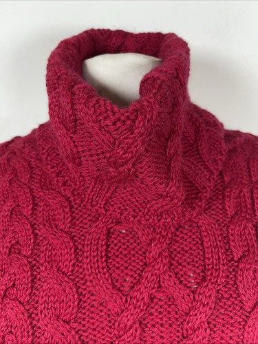Inis Crafts Ireland Women's Red Small Wool Cable-Knit Fisherman Sweater ...