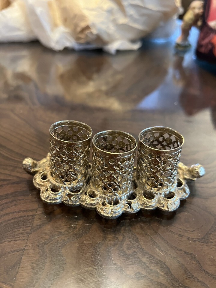 Vintage early 1900s Gold 4 slot Lip Stick Holder Pierced Metal Antique ...