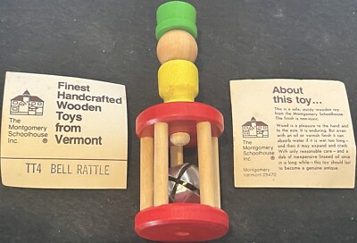 Vintage Montgomery Schoolhouse Classic Hardwood 5" Baby BELL Rattle ...
