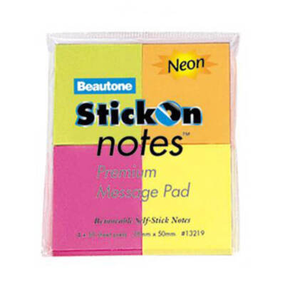 Beautone Stick On Notes 200 Sheets 38mmx50mm Neon Colors Pack of 4 ...