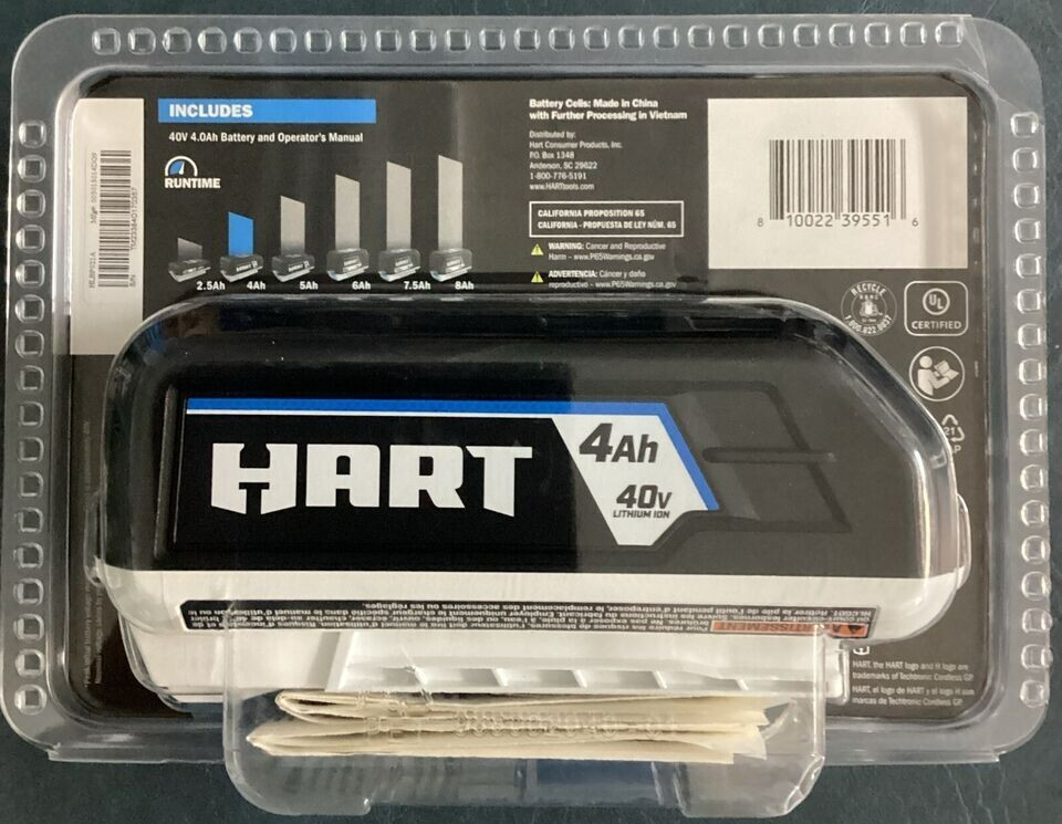 HART 40 Volt 4.0Ah Lithium Ion Battery - Black - NEW - FREE SHIPPING ...