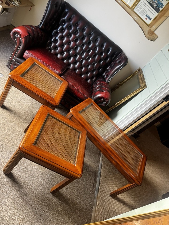 Set of 3 Coffee/Side Tables with Wooden Frame with a Ratten Feature ...
