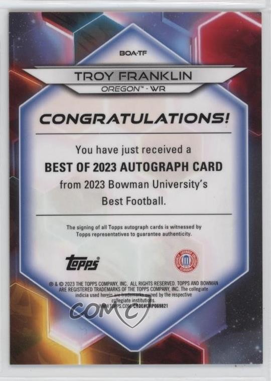 2023 Bowman U Best of Gold Geometric Refractor /50 Troy Franklin #BOA ...