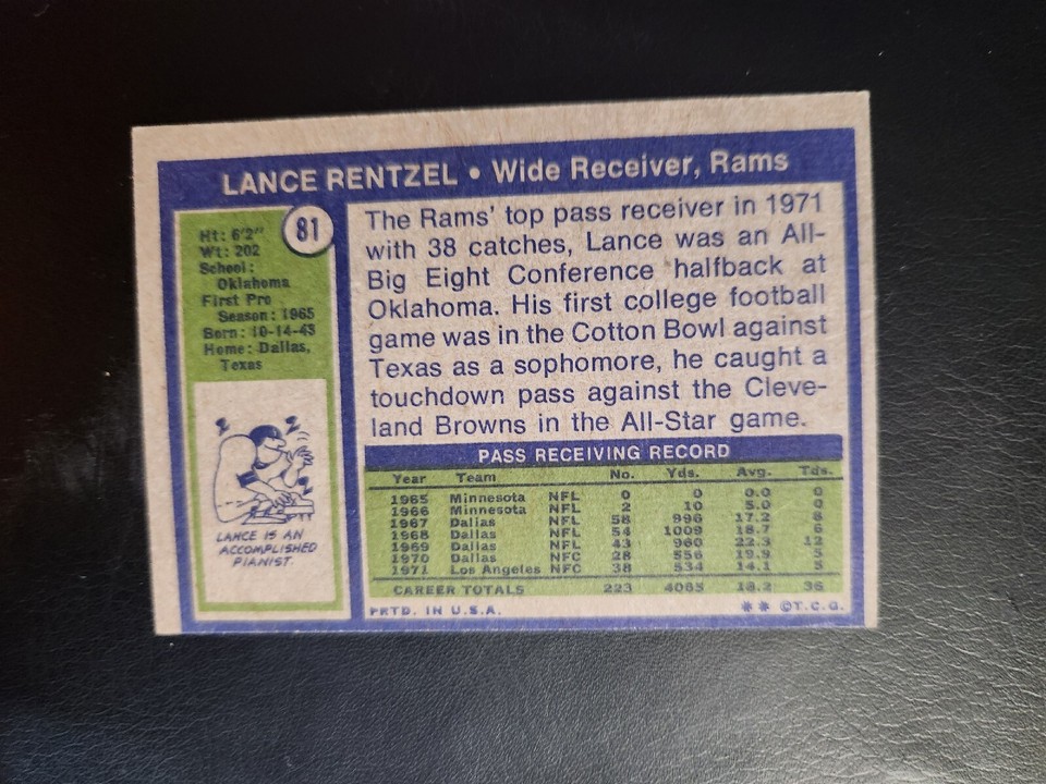 lance rentzel 1972 TOPPS #81 RAMS WR | eBay