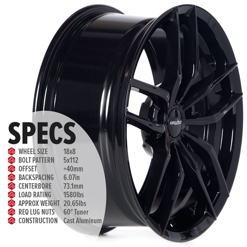 CIRCUIT PERFORMANCE CP34 18x8 5x112 +40 FULL GLOSS BLACK WHEELS (SET OF ...