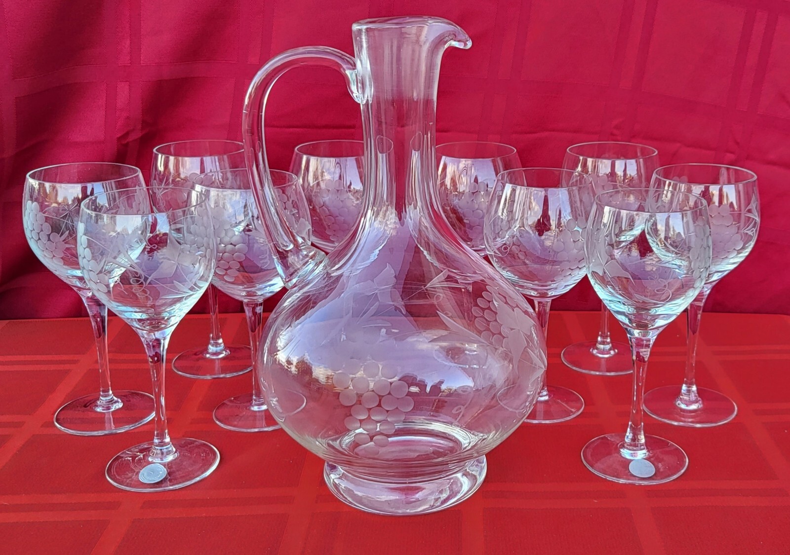 11 Pcs Vintage Colony Sonora Wine Glasses with Etched Grapes & Vines ...