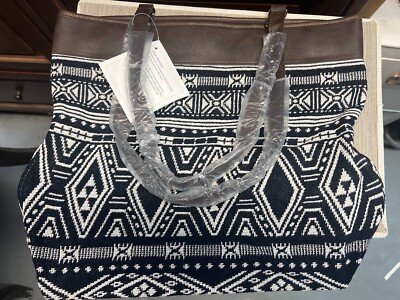 Thirty One Reversible Tote Bag Rio Weave Black White Aztec Geometric ...