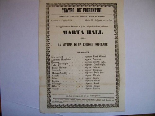 Poster Teatro De Fiorentini Martha Hall 1845 | eBay