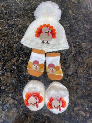 Little Me My First Thanksgiving Turkey Hat & Booties & extra socks 0-6 ...