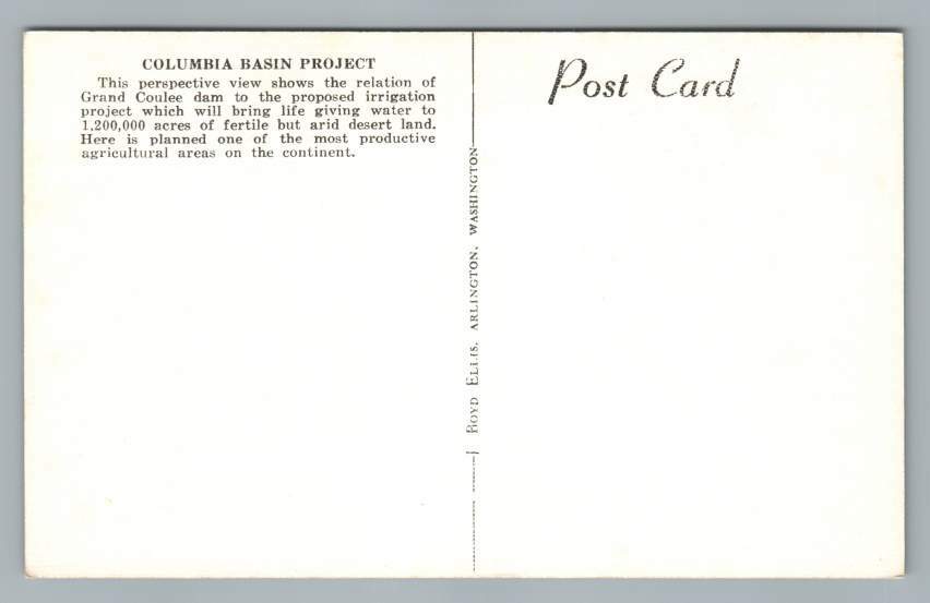 Columbia Basin Project~Vintage Map View RPPC "Photo" Ellis Yakima ...
