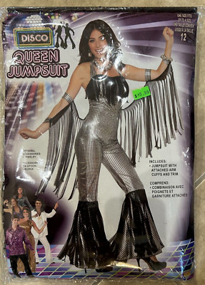 Disco Queen 70's Jumpsuit Silver Costume Womens Adult NEW in Retail PKG ...