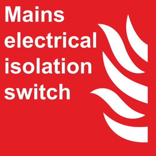 Fire Safety Mains Electrical Isolation Switch Sign Rigid Foamex ...