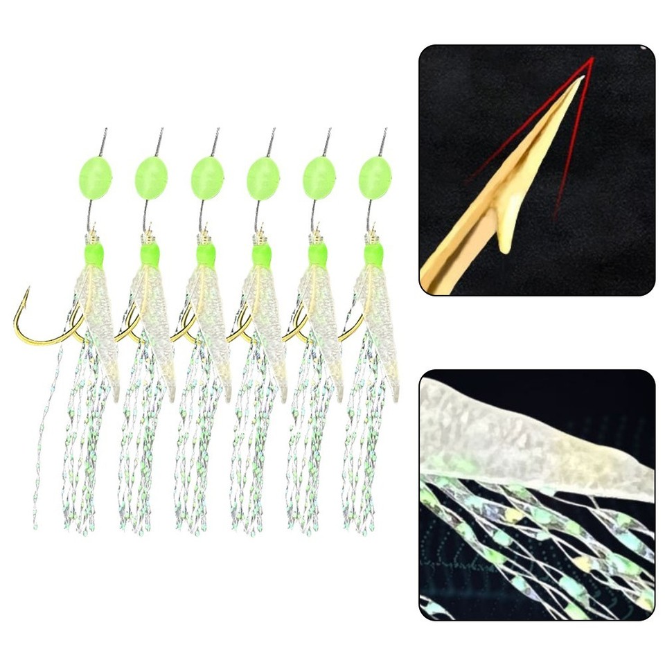 6pcs Fishing Rigs with Biomimetic Velvet Mackerel Feathers for Sabiki ...