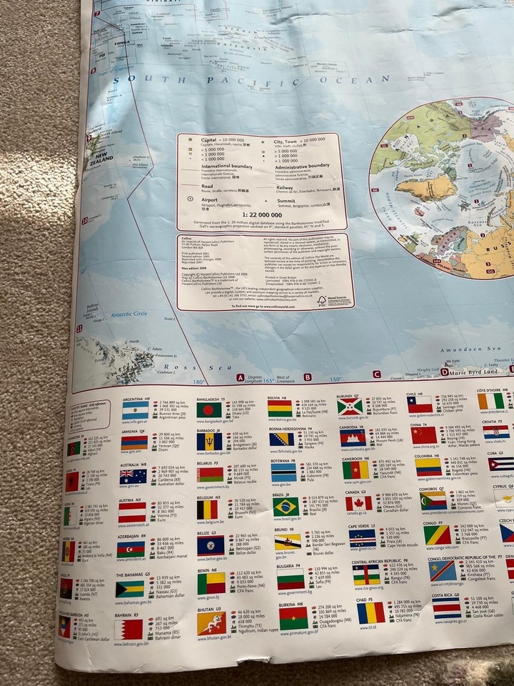 Large Collins World Map Poster Atlas Wall Chart - Approx. 137cm x 102cm ...