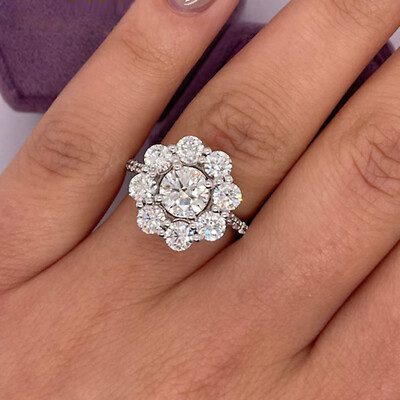2Ct Round Cut Diamond Antique Vintage Flower Engagement Ring 14K White ...
