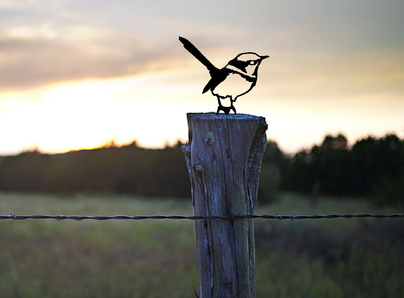 Wren Metal Bird Post Topper Rusty Garden Art Silhouette Ornament Mild ...
