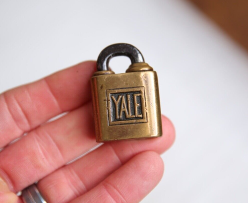 Vintage old Antique Yale Padlock small Brass lock display case tool box ...